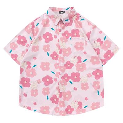 满印短袖衬衫宽松休闲衬衣