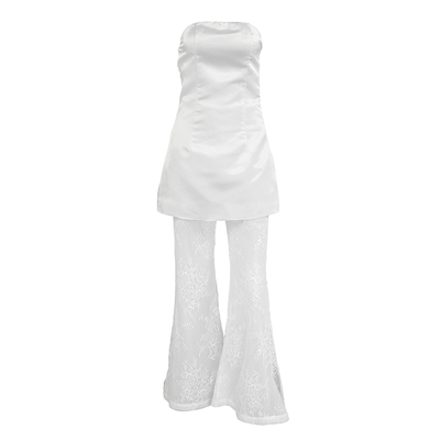 女士套装抹胸长上衣蕾丝网纱长裤