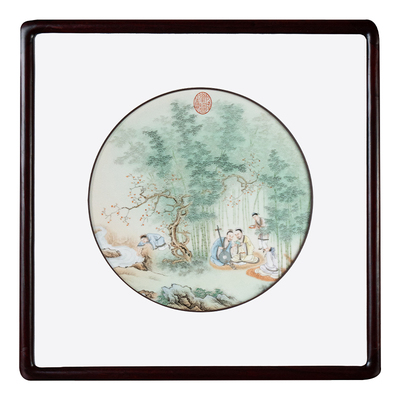 景德镇竹林拨阮图中式瓷板画