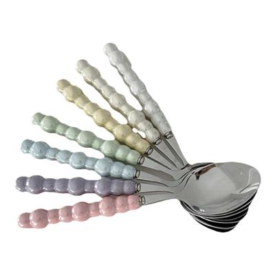 ins奶油珍珠陶瓷手柄不锈钢叉勺