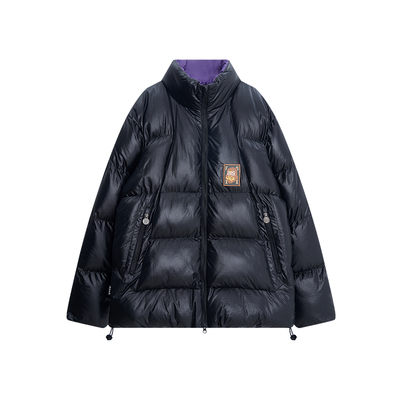 国潮立领撞色亮面棉衣外套男情侣