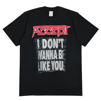 ACCEPT乐队美式复古印花半袖小众设计感chic嘻哈情侣纯棉短袖T恤