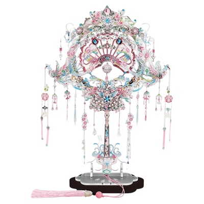 钢达喜扇粉黛凤冠金属拼装模型