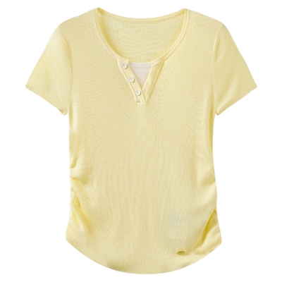 西町村屋假两件V领抽褶针织衫