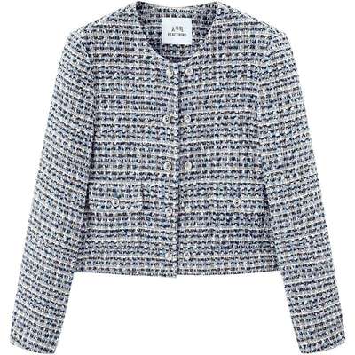 太平鸟粉蓝色蝴蝶纱粗花呢短款小香风外套女2025A1BBF1204