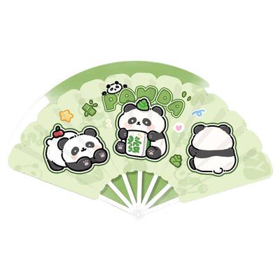 绿色熊猫中国风儿童塑料小扇子