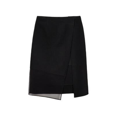 LESS绵羊毛腰裙女拼接中长款直筒半身裙含牦牛绒2N0D11140