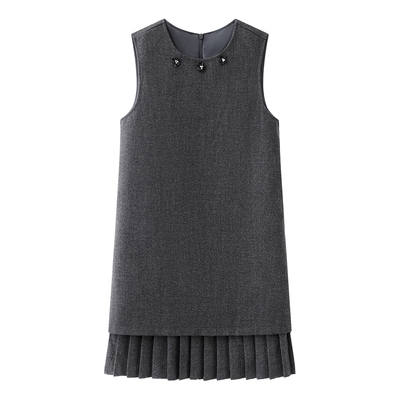 拉夏贝尔/La Chapelle气质毛呢百褶背心裙女冬季新款无袖连衣裙