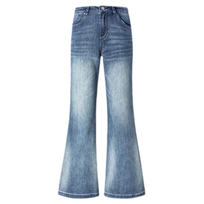 浅蓝色高腰垂感不贴腿微喇裤2026