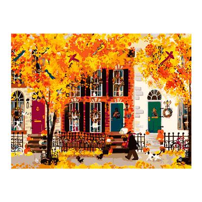 自油自画数字油画diy手绘手工填充填色减压治愈系油彩画 秋韵小街