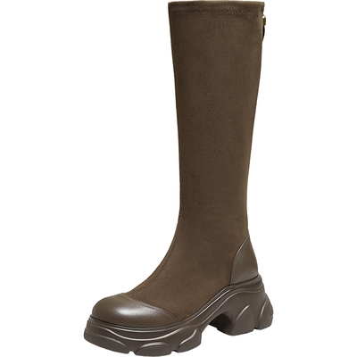 TATA他她喵爪靴厚底长靴女冬季时装靴高筒靴弹力瘦瘦靴CEG06DG5