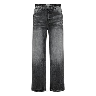 vintage褶皱闪电黑色牛仔裤