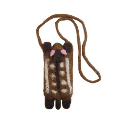 尼泊尔手工创意可爱动物斜挎包羊毛毡包包手机包彩虹软萌包邮