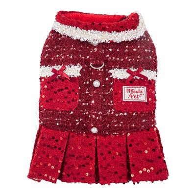 狗狗新年亮片粗花呢红色公主裙