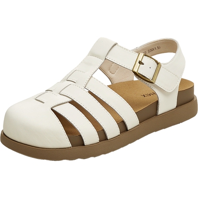 天美意春新款纯色百搭法式复古潮流通勤女罗马凉鞋KL010CH5