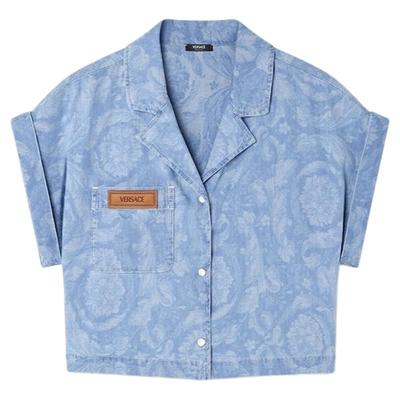 【季末优惠】VERSACE/范思哲 女士Barocco提花青年布短宽版衬衫