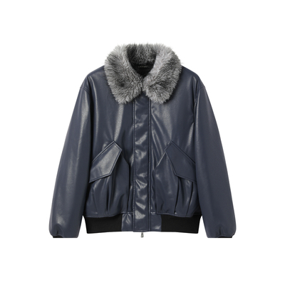 芸蚁〔海阔天空〕雪山褪白仿獭兔毛领哑光肌理皮革双袋绗棉棉服