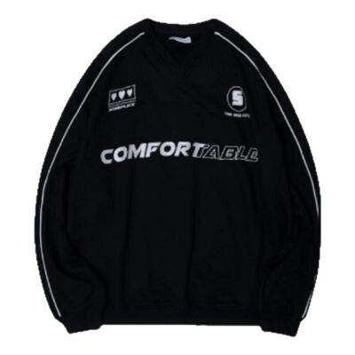 【现货】韩国小众someplace宋智雅同款插肩袖字母刺绣V领长袖厚棉