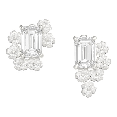 不对称樱花刺绣小花耳钉925银针