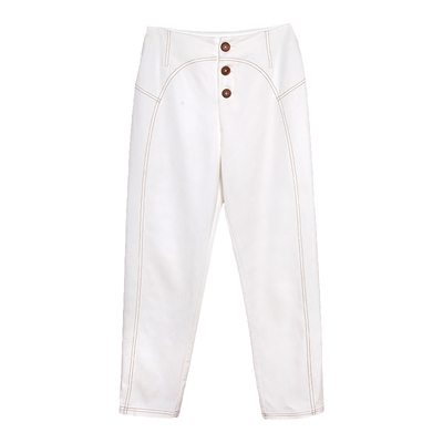 原创设计休闲明线装饰九分裤