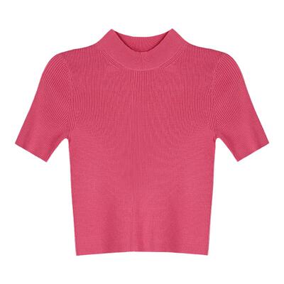 修身短款半高领针织衫