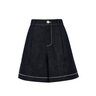 vq区绫致Vero Moda牛仔短裤夏季新款含棉明线装饰高腰A字裤