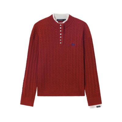 汪铎同款Unvesno(UN)假两件亨利领拉夫马标绞花刺绣POLO针织衫秋