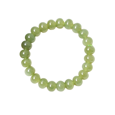 天然和田玉青海料青玉盘珠款手链 男女款玉石冰晴水手串饰品