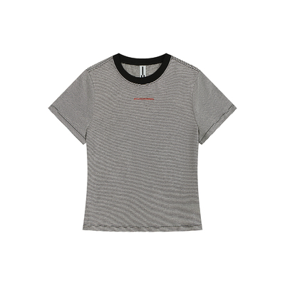 ATRY条纹短袖正肩T恤女款夏季新款美式复古修身圆领撞色上衣女