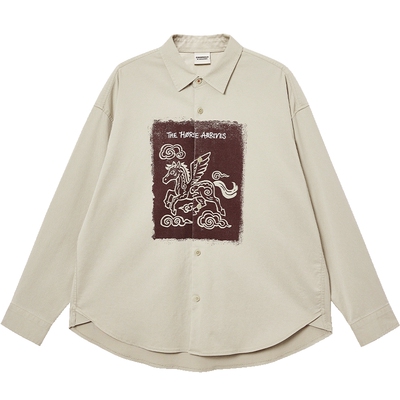 【马年新年款】杰克琼斯男装春季生肖本命年印花休闲长袖衬衫外套