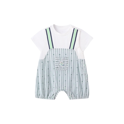 【商场同款】英氏宝宝短袖连体衣假两件夏季透气新款新生婴儿衣服