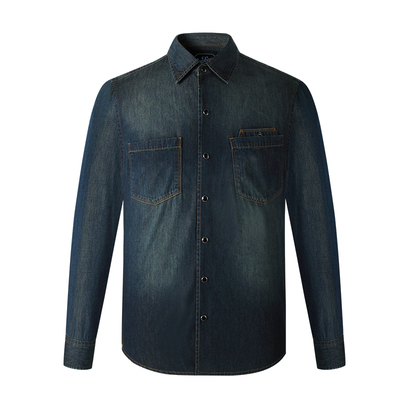 复古撞色辑明线牛仔衬衫