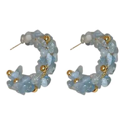 柯淳江晚栀同款海蓝宝串珠耳钉度假风碎盐耳环法式个性高级感耳饰