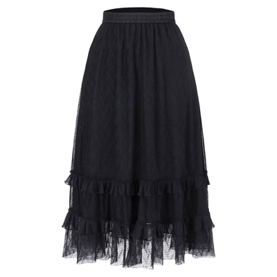 DTLANDO春季女装轻盈黑纱层叠半身裙浪漫设计师品牌A字中长款裙子