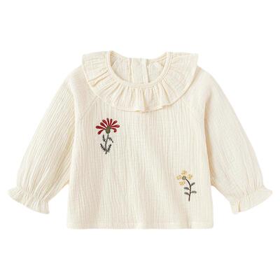 babylove女宝宝长袖t恤春秋纯棉纱布上衣女童荷叶领衣服拾花日记