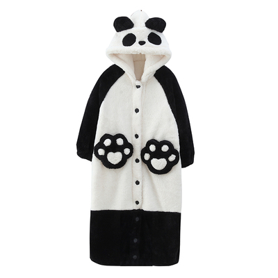 熊猫女童珊瑚绒睡袍冬季加厚长款睡裙2025新款儿童法兰绒连体睡衣