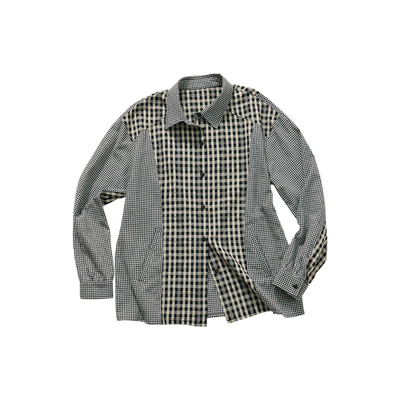 haiku “casa”翻领格纹分割长袖衬衫纯棉格纹拼接半身裙套装