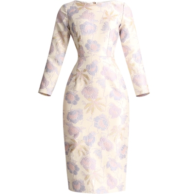 温柔名媛直筒提花复古连衣裙