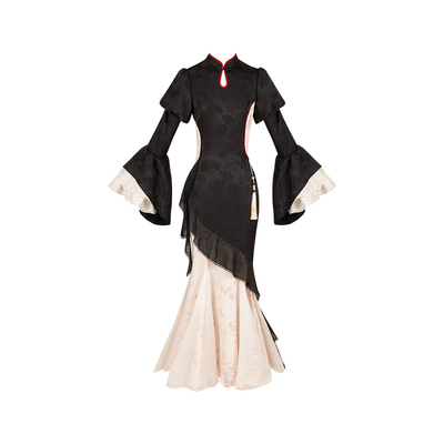 新中式印花旗袍短op三子