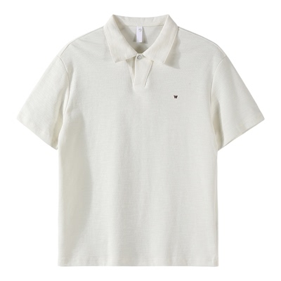 LUUD 高品质V字开襟Polo领短袖夏季竹节肌理字母刺绣针织T恤衫男