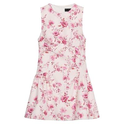 玫瑰粉红法式浪漫府绸印花连衣裙