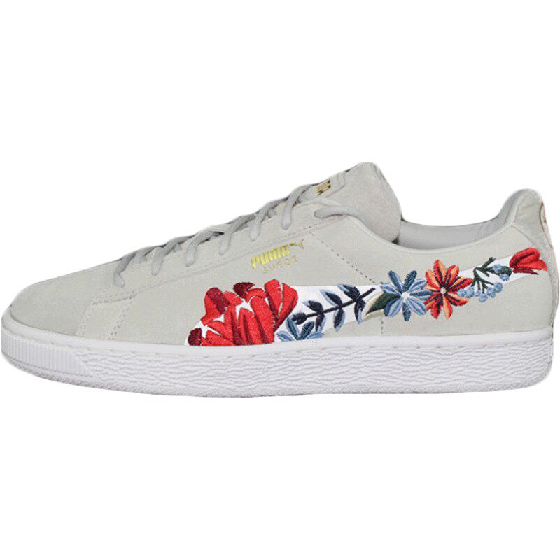 彪马/PUMA Suede Hyper女子刺绣花卉休闲运动板鞋366124-02_虎窝淘
