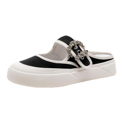 星期六甜美水钻厚底包头半拖鞋