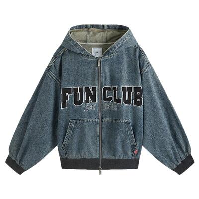 Fun商场同款时尚牛仔超宽松版连帽牛仔外套牛仔开衫FMW44301L