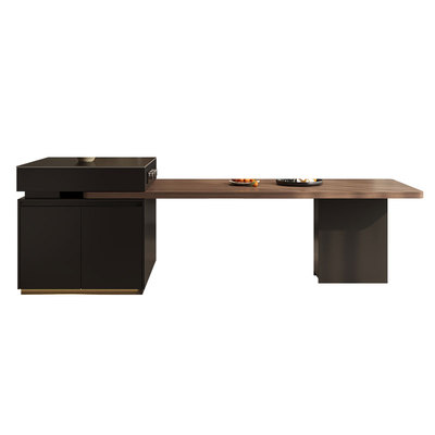 轻奢奢石岩板伸缩水槽岛台餐桌