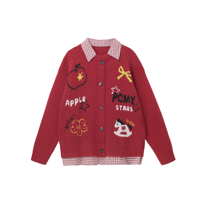 PCMY马年新年款假两件红色毛衣