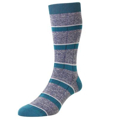 英国男夏季凉爽亚麻棉条纹中筒袜