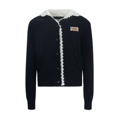 蕾丝拼接假两件毛织帽衫女