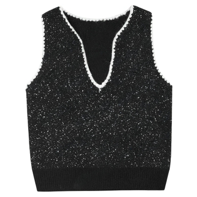 利达 NEW DADADA【雅趣灵魂】黑色亮片针织马夹女设计感修身上衣