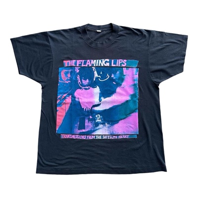 The Flaming Lips迷幻摇滚乐队复古印花撞色慵懒风短袖T恤